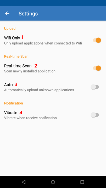 SecureAPlus for Android menu