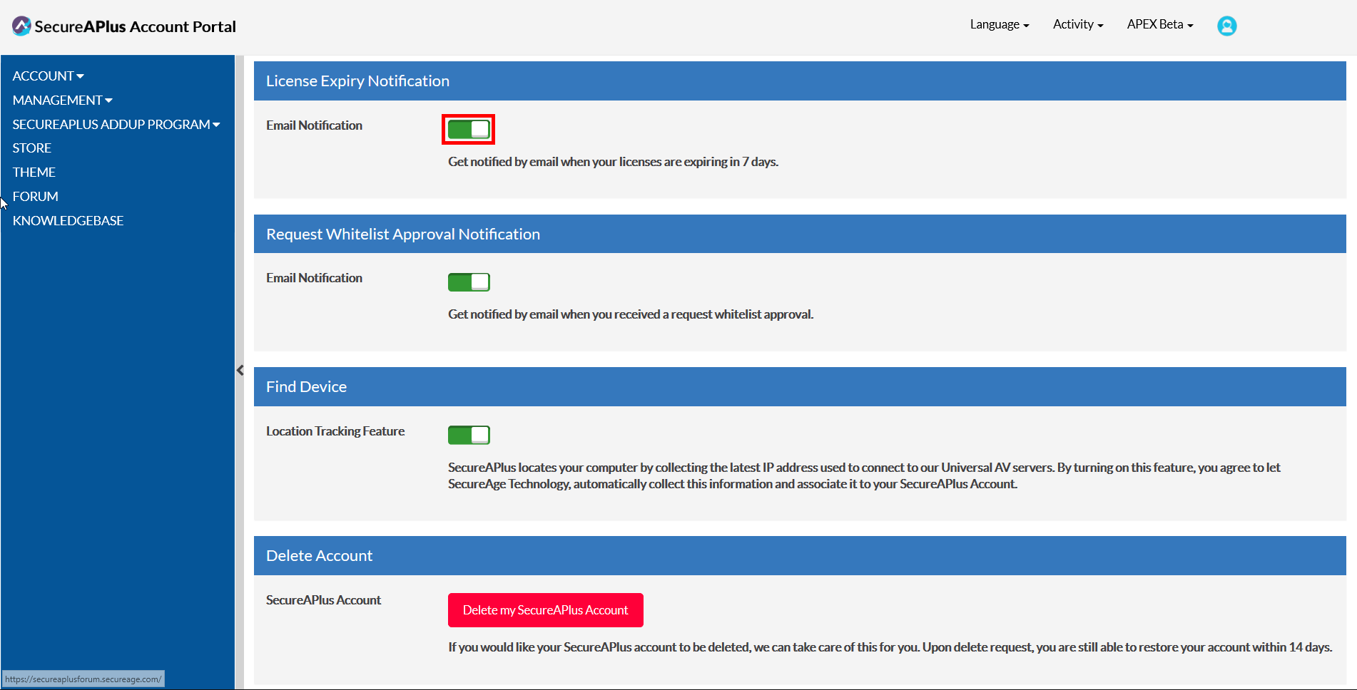 Unsubscribing from license expiry notification email
